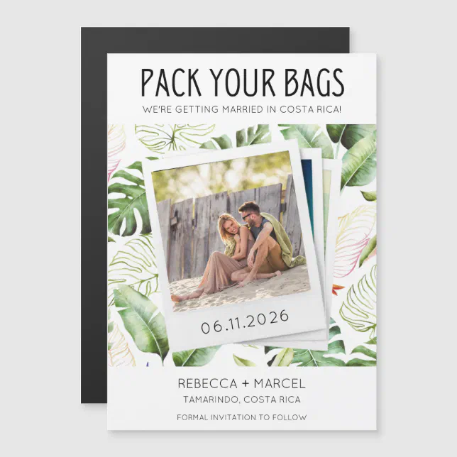Pack Your Bags Costa Rica Photo Wedding Magnetic Invitation | Zazzle