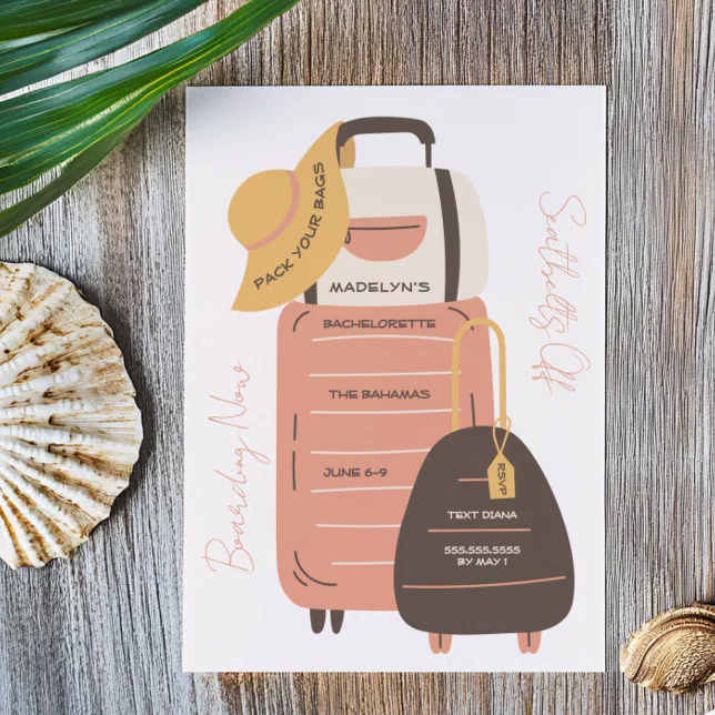 Pack Your Bags Luggage Destination Bachelorette Invitation | Zazzle