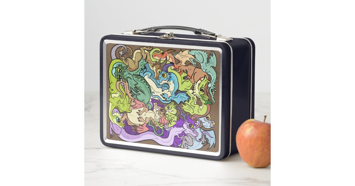 Packed in Party Dragons Metal Lunch Box | Zazzle