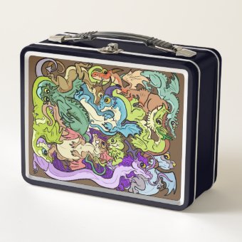 Packed in Party Dragons Metal Lunch Box | Zazzle