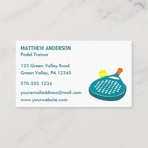 Padel Tennis Instructor Trainer Lessons Business Card | Zazzle