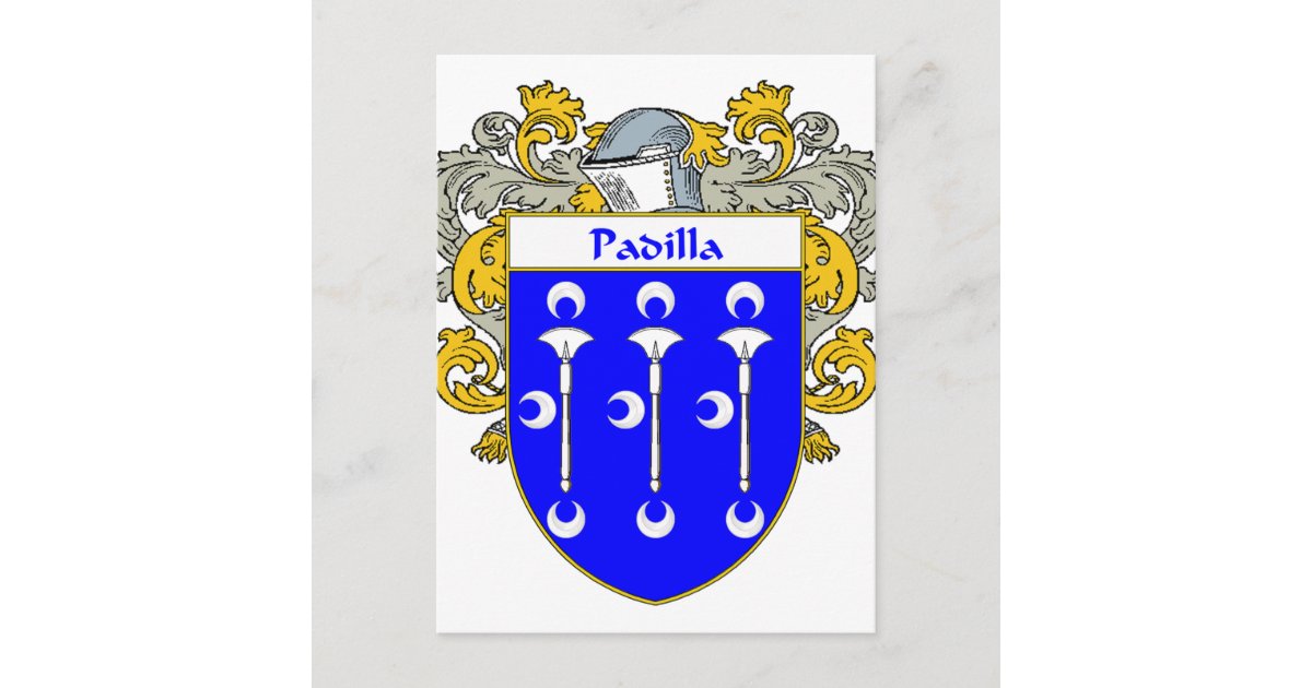 Padilla Coat of Arms/Family Crest (Mantled) Postcard | Zazzle
