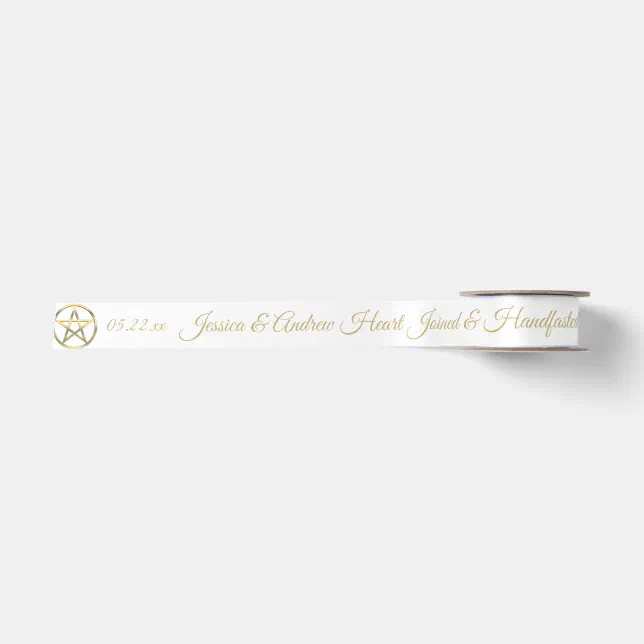 Pagan Handfasting Gold Pentacle Custom Wedding Satin Ribbon | Zazzle