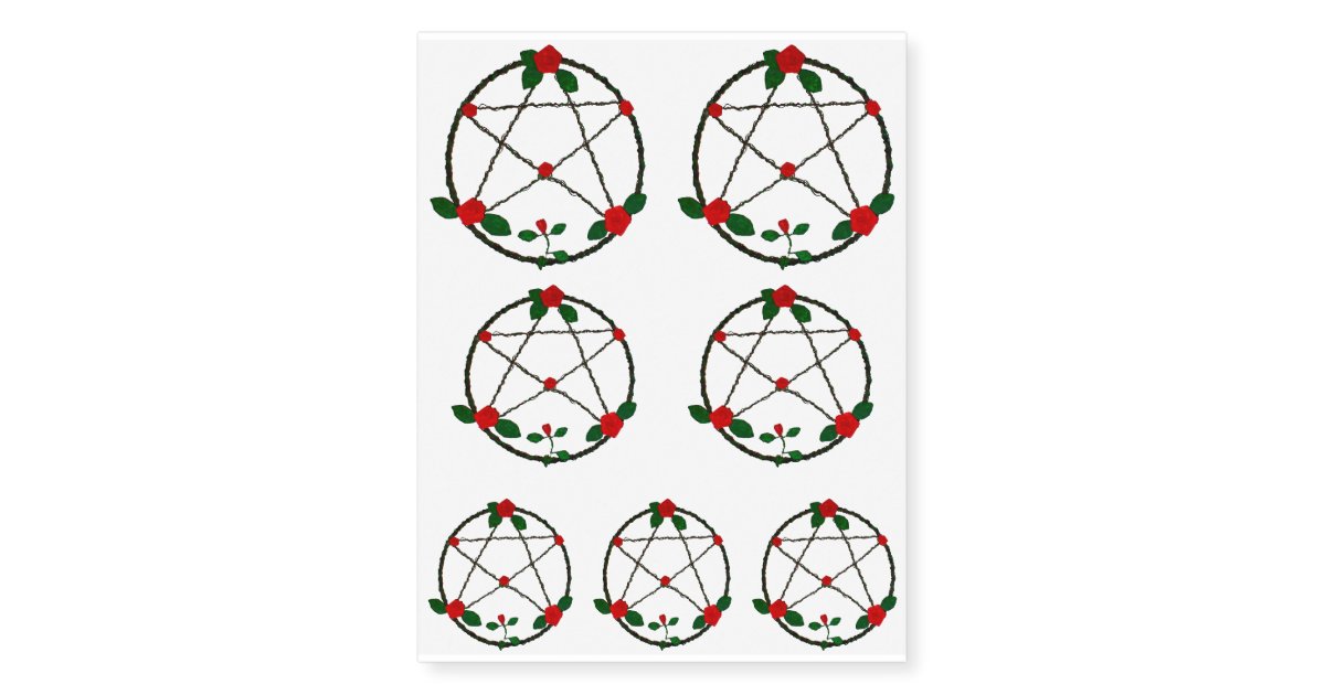 Pagan Red Rose Pentacle Wiccan Pentagram Temporary Tattoos | Zazzle