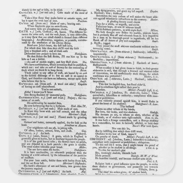 Page from a Dictionary Square Sticker | Zazzle