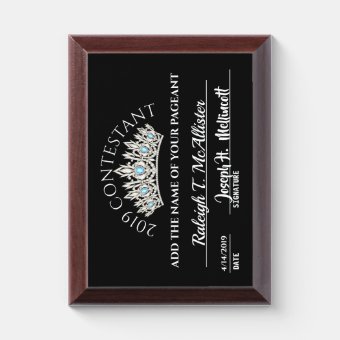 Pageant Contestant Award Plaque | Zazzle