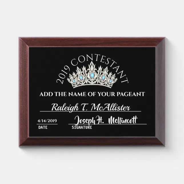 Pageant Contestant Award Plaque | Zazzle