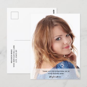 Pageant Sponsor Thank You Photo Postcard | Zazzle