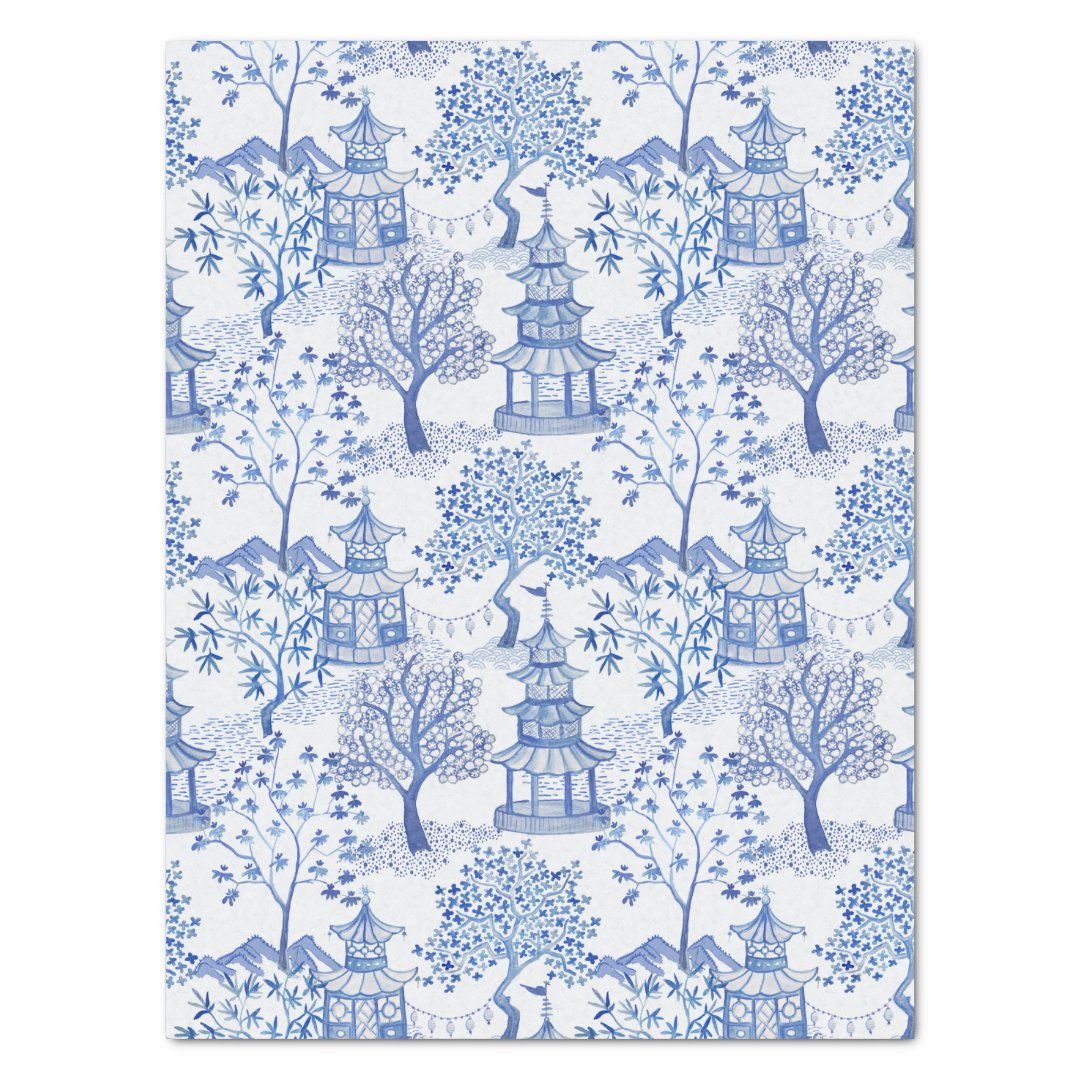 pagoda forest in blue tissue paper | Zazzle