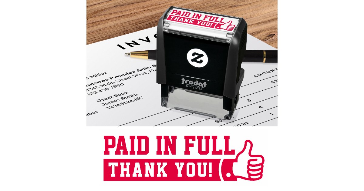 Paid in Full Accounting Thumbs Up Business Red Self-inking Stamp | Zazzle
