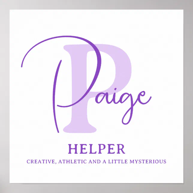 Paige name meaning purple text personalized poster | Zazzle