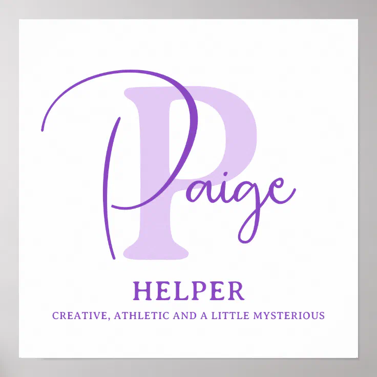 Paige name meaning purple text personalized poster | Zazzle