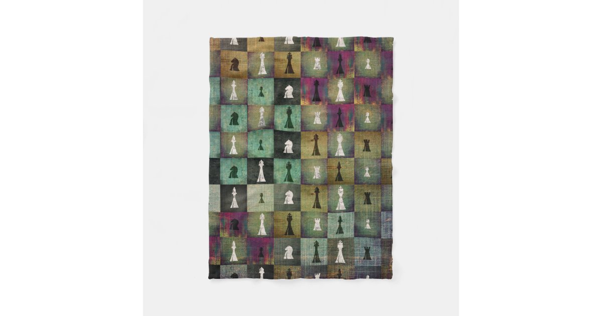 Paint and Print Chessboard and Chess Pieces Fleece Blanket | Zazzle