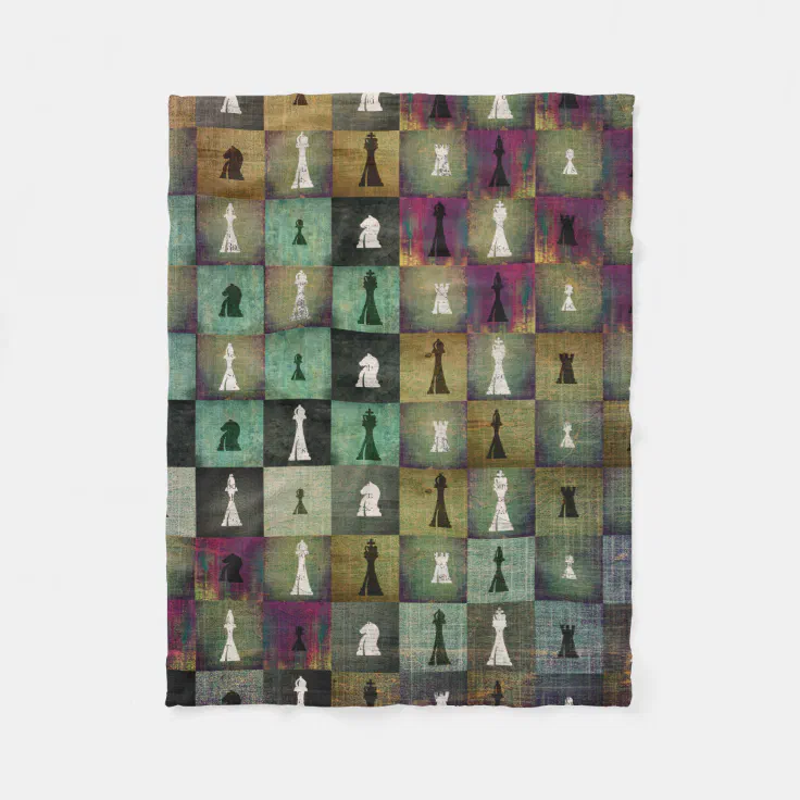Paint and Print Chessboard and Chess Pieces Fleece Blanket | Zazzle