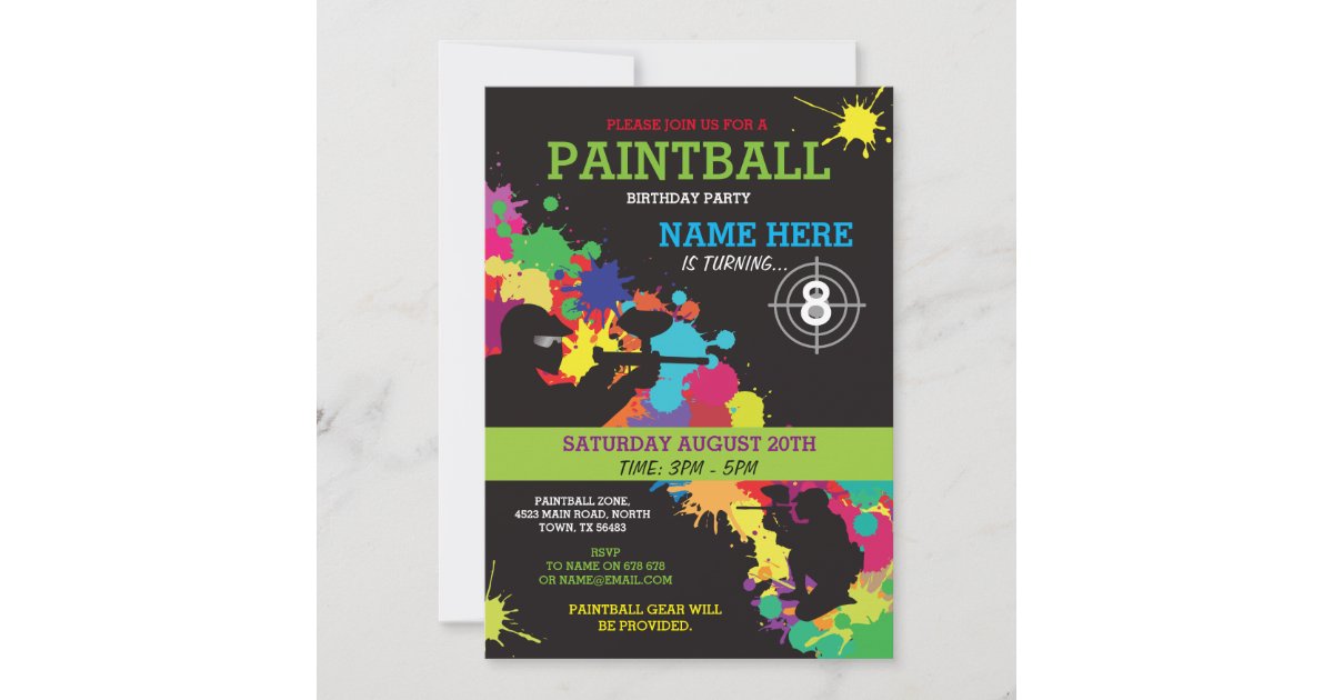 PAINT BALL PAINTBALL INVITE KIDS BIRTHDAY PARTY | Zazzle