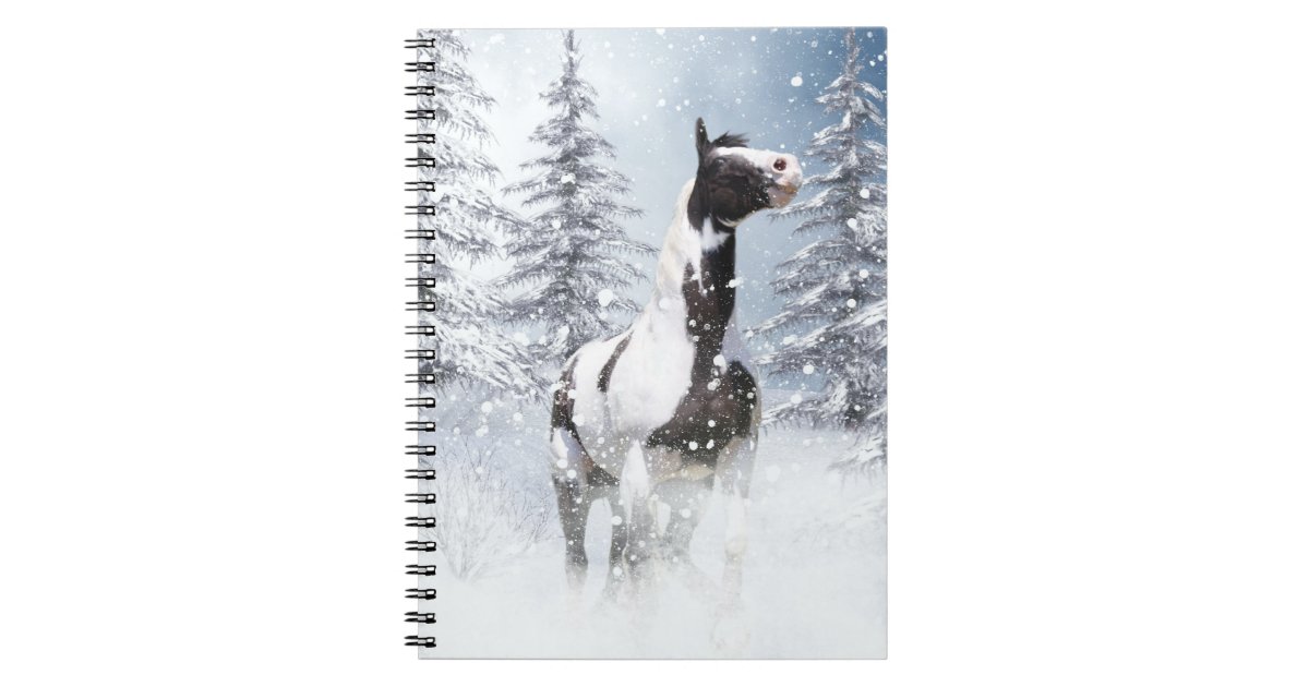 Paint horse in snow notebook | Zazzle