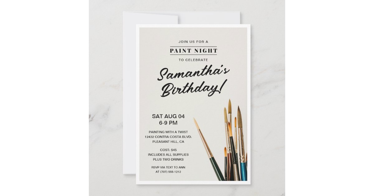 Paint Night Birthday Party Invitation | Zazzle