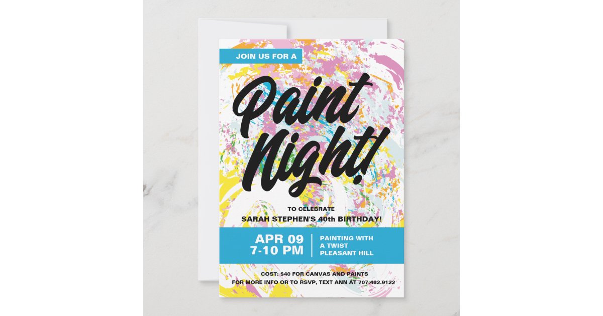 Paint Night Birthday Party Invitation | Zazzle