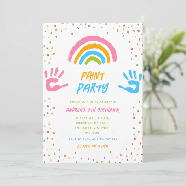 Paint Party Any Age Kid's Painting Art Birthday Invitation | Zazzle
