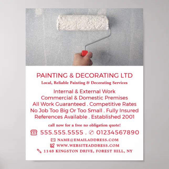 Paint Roller, Painter & Decorator Advertising Poster | Zazzle