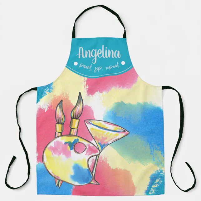 Paint Sip Repeat Monogram Bachelorette Art Party Apron | Zazzle