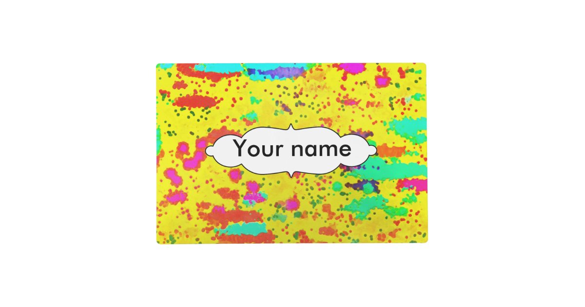 Paint splashes on a yellow background placemat | Zazzle