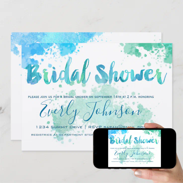 Paint Splat Watercolor Bridal Shower Invitations | Zazzle