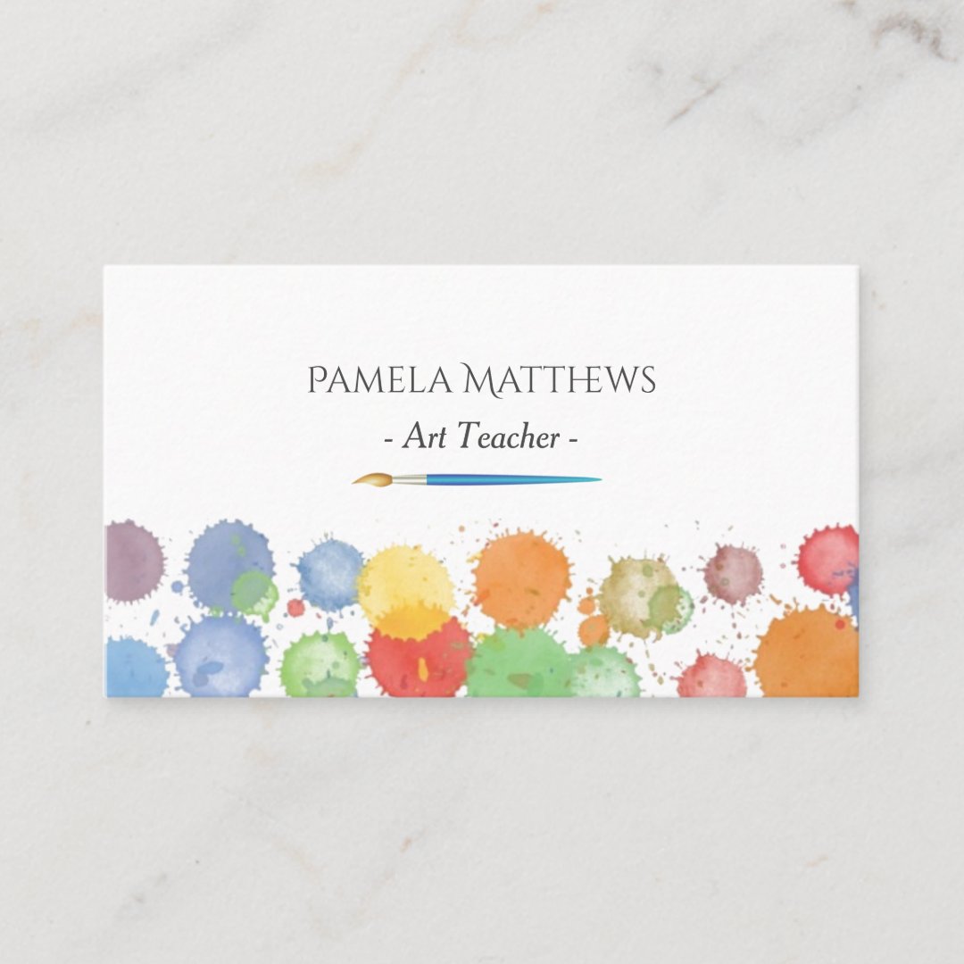 Paint Splatter Artist Brush Art Teacher Business Card | Zazzle