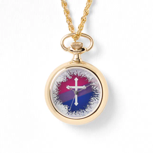 Paint Splatter Bisexual Pride Christian Cross Watch | Zazzle