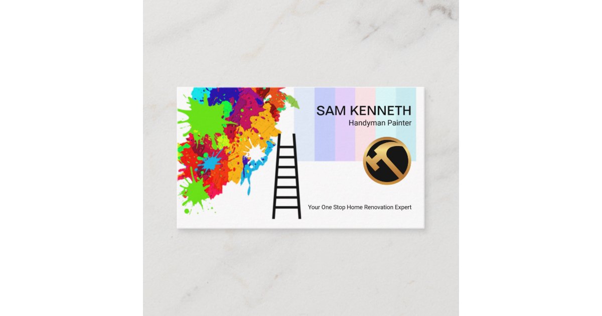 Paint Splatter Colorful Painted Wall Handyman Business Card | Zazzle