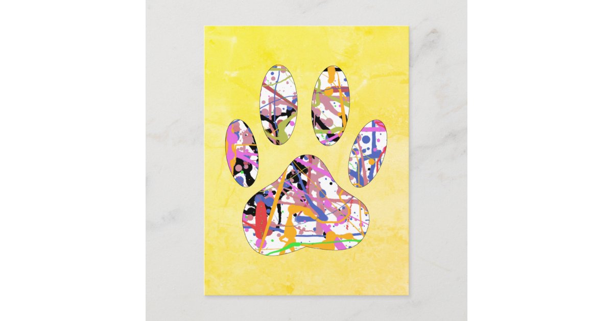 Paint Splatter Dog Paw Print Art Postcard | Zazzle