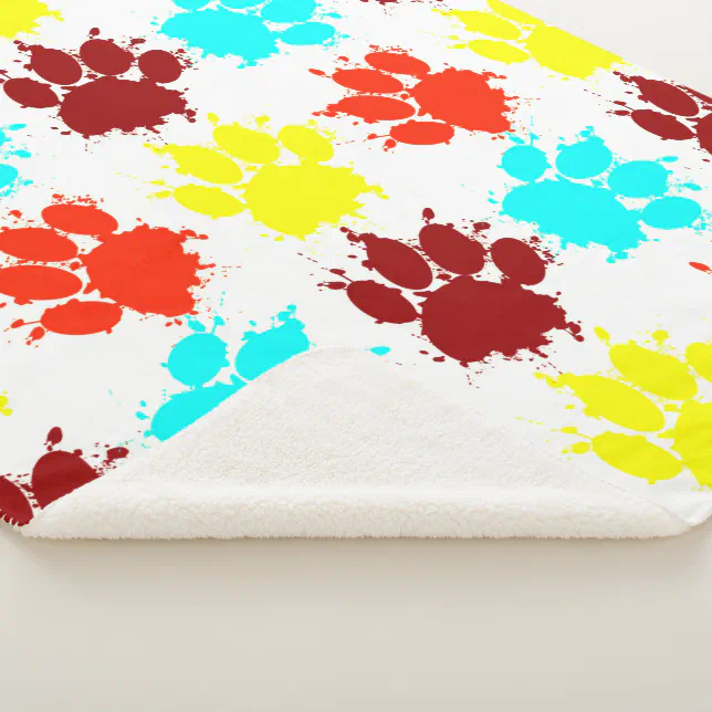 Paint Splatter Dog Paw Print Pattern Sherpa Blanket | Zazzle