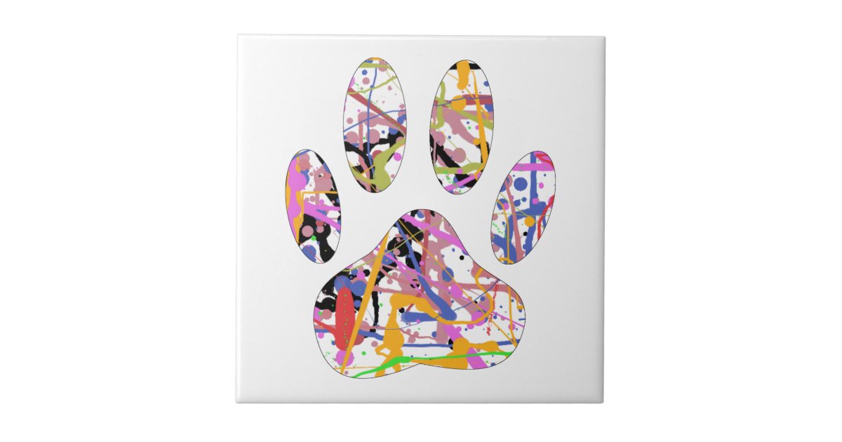 Paint Splatter Dog Paw Print Tile | Zazzle