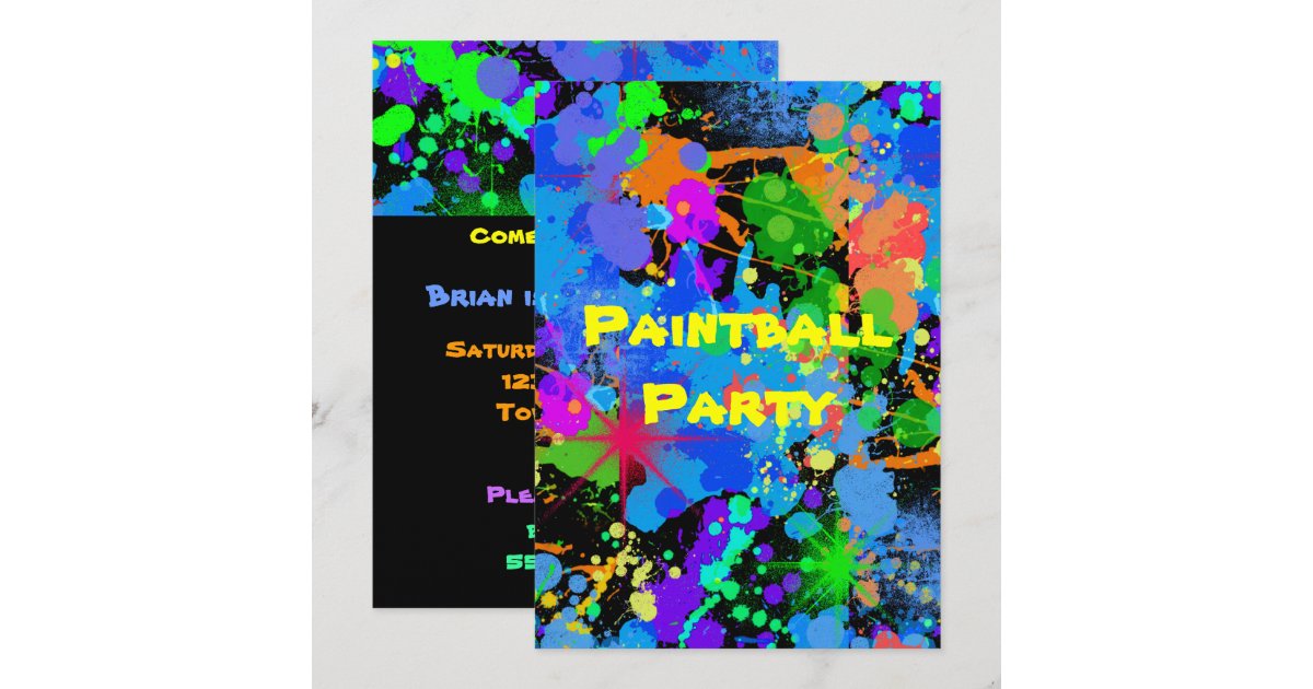 Paint Splatter, Faux Neon, Birthday Invitation | Zazzle
