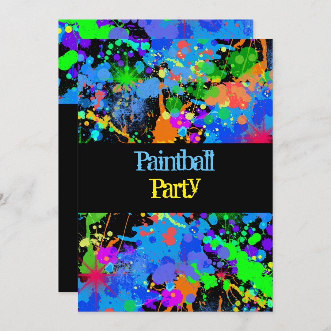 Paint Splatter, Neon, Birthday Invitation | Zazzle