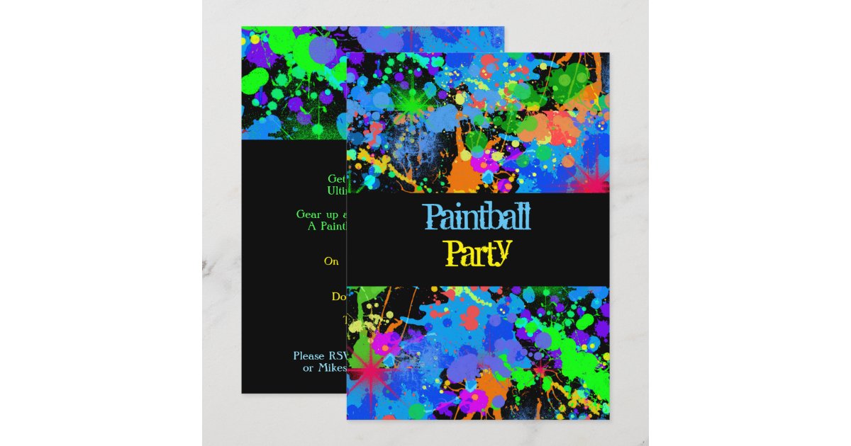 Paint Splatter, Neon, Birthday Invitation | Zazzle