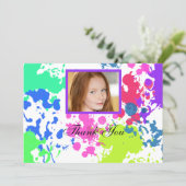 Paint Splatter Neon Photo Thank You Card | Zazzle
