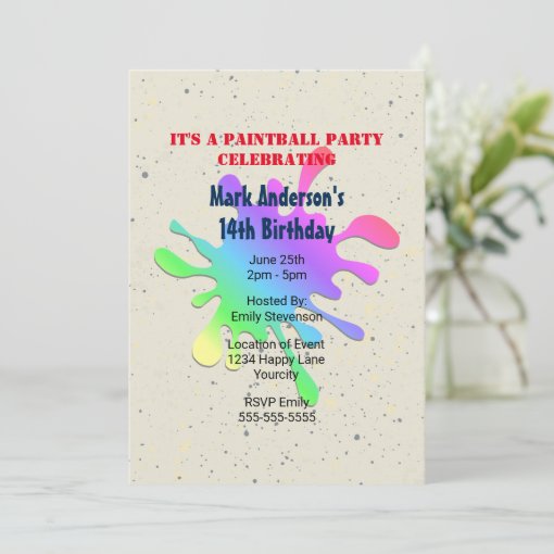 Paint Splatter Paintball Birthday Invitation | Zazzle