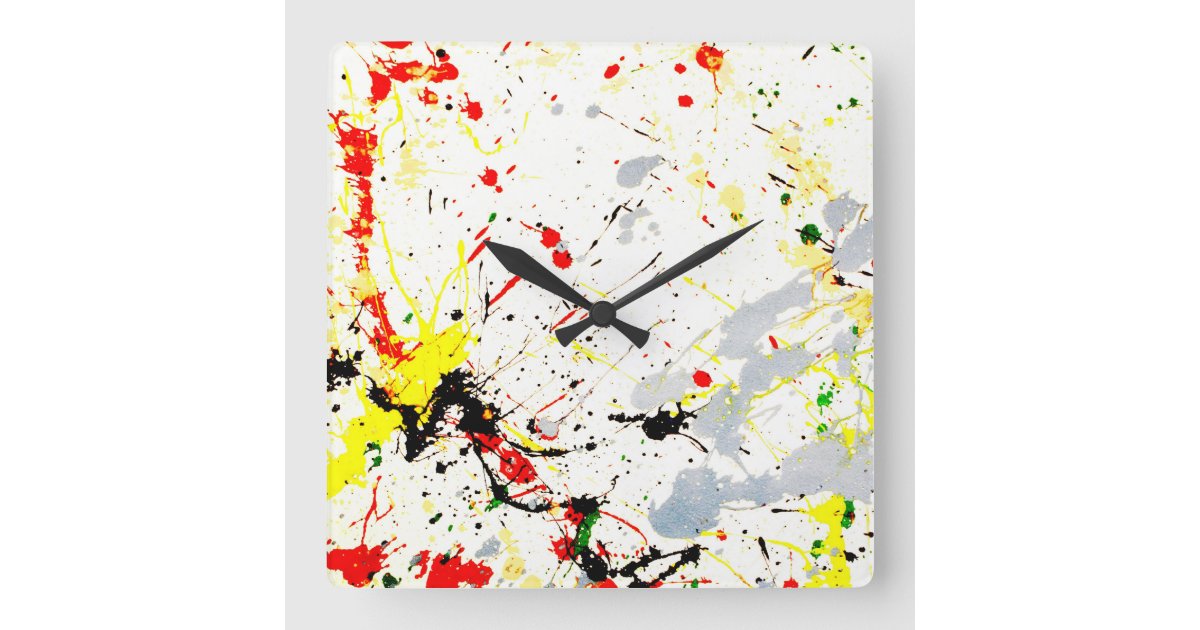 Paint Splatter Square Wall Clock | Zazzle