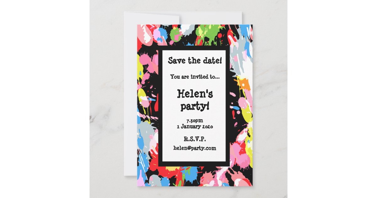 Paint Splatters Save The Date Card | Zazzle