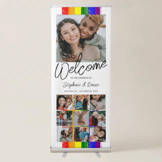 Paint Strokes Photo Collage LGBT Wedding Welcome Retractable Banner ...