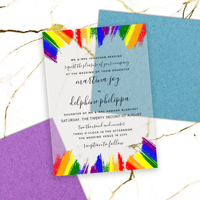 Paint Strokes Pride Flag LGBTQ Formal Wedding Acrylic Invitations | Zazzle