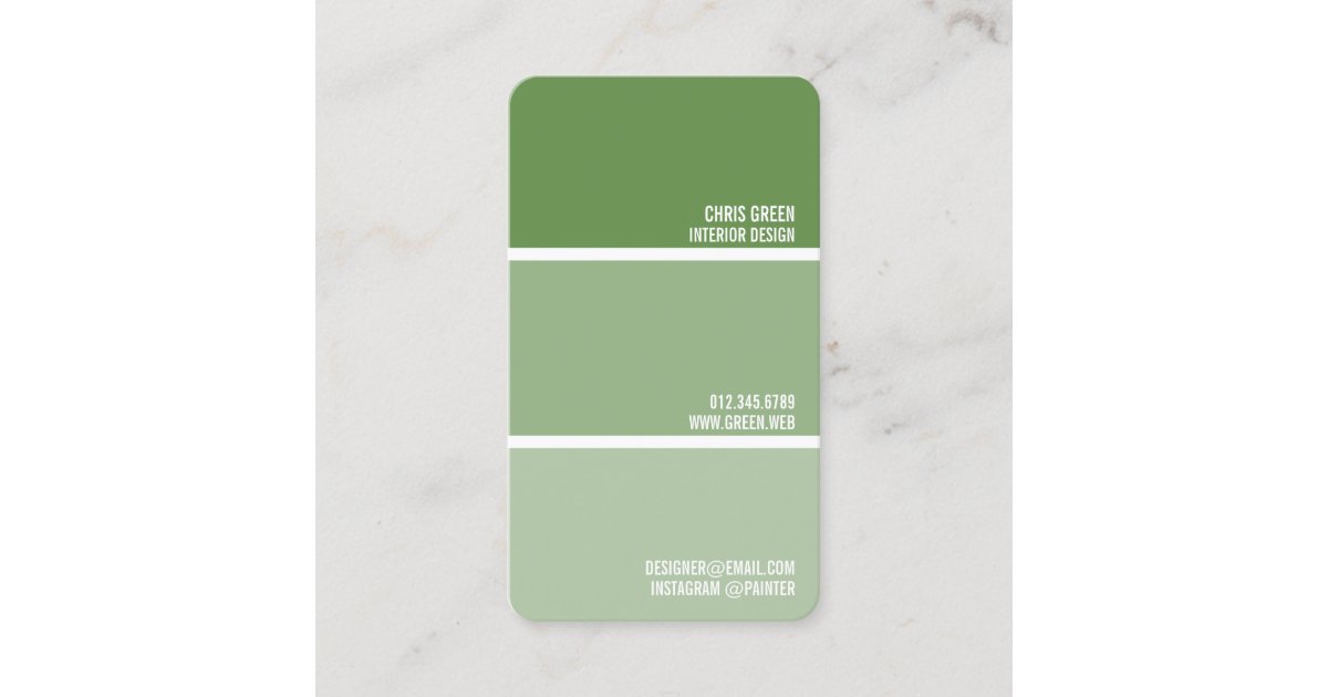 Paint Swatch | Green Paint Chips Painter Decorator Business Card | Zazzle