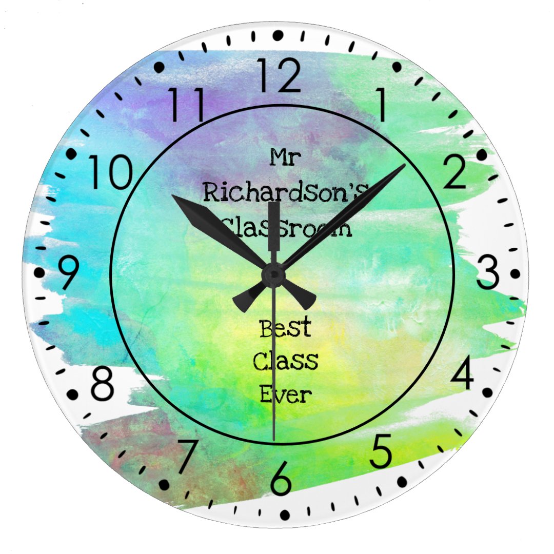 Paint Yellow Green Classroom Teacher Large Clock | Zazzle