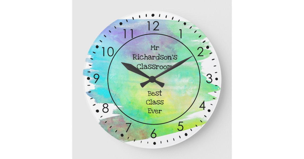 Paint Yellow Green Classroom Teacher Large Clock | Zazzle