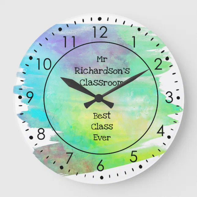 Paint Yellow Green Classroom Teacher Large Clock | Zazzle