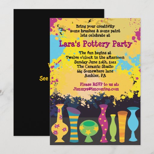 PAINT YOUR OWN POTTERY Birthday Party Invitation | Zazzle