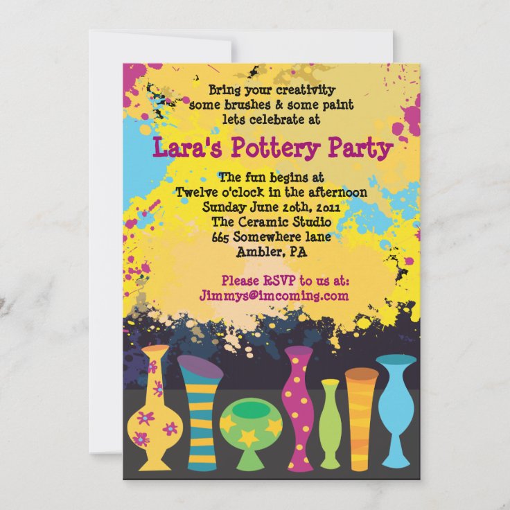PAINT YOUR OWN POTTERY Birthday Party Invitation | Zazzle