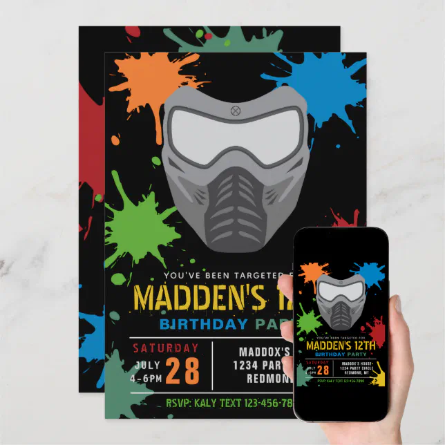 Paintball Birthday Invitation | Paintball Party | Zazzle