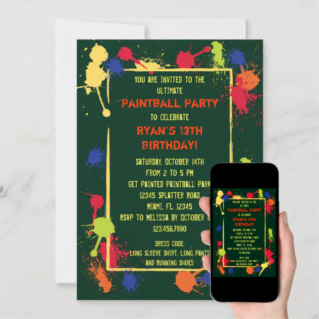 Paintball Birthday Party Invitation | Zazzle